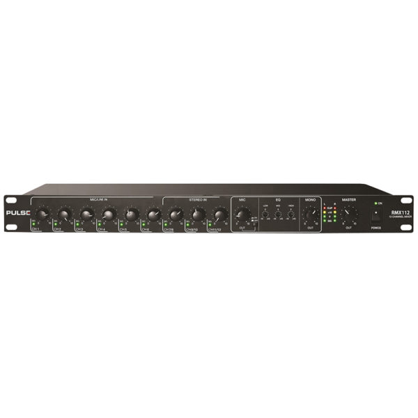 RMX112 19" 1U 12 Channel Mic/Line Rack Mixer with Priority - Pulse