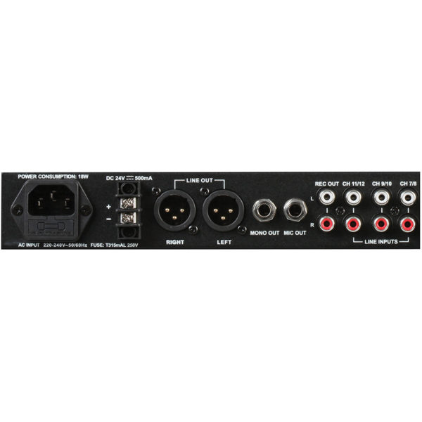 RMX112 19" 1U 12 Channel Mic/Line Rack Mixer with Priority - Pulse